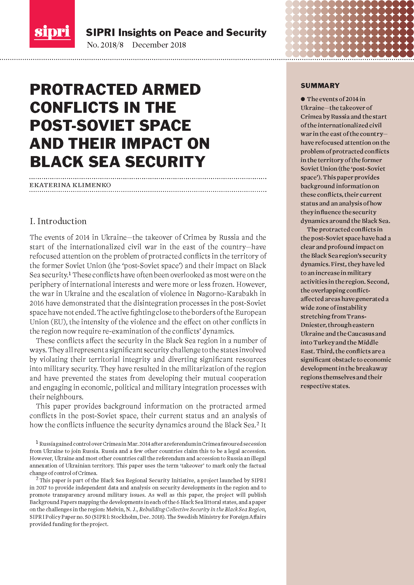 Protracted Armed Conflicts in the Post-Soviet Space and their Impact on ...